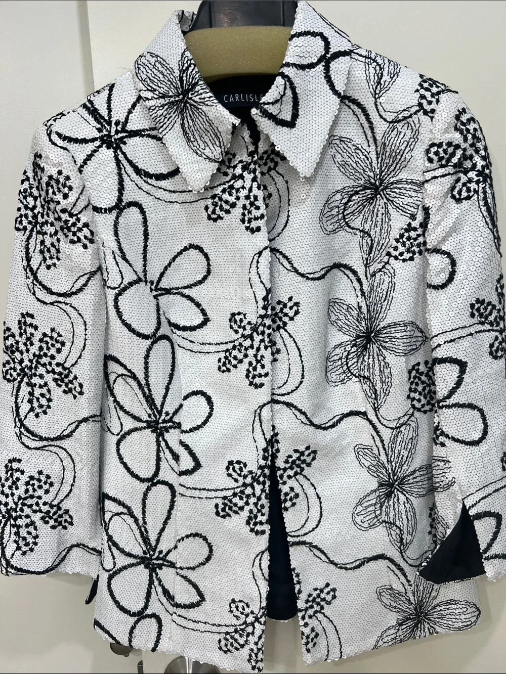 Carlisle | Jackets & Coats | Carlisle Black And White Floral Sequin ...